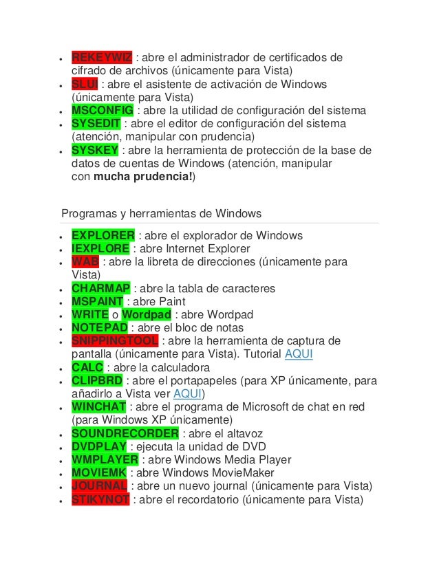 Lista de comandos en windows