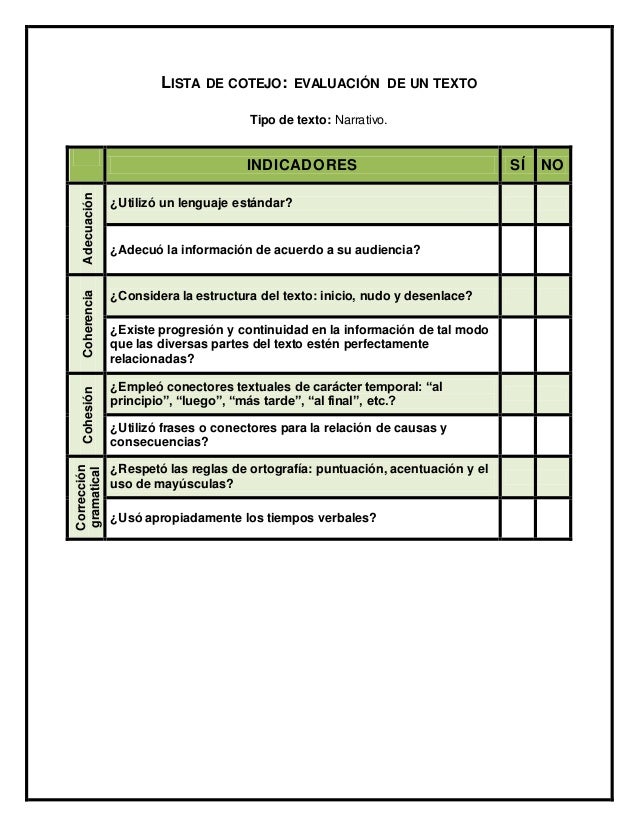 Lista De Cotejo Texto Argumentativo De La