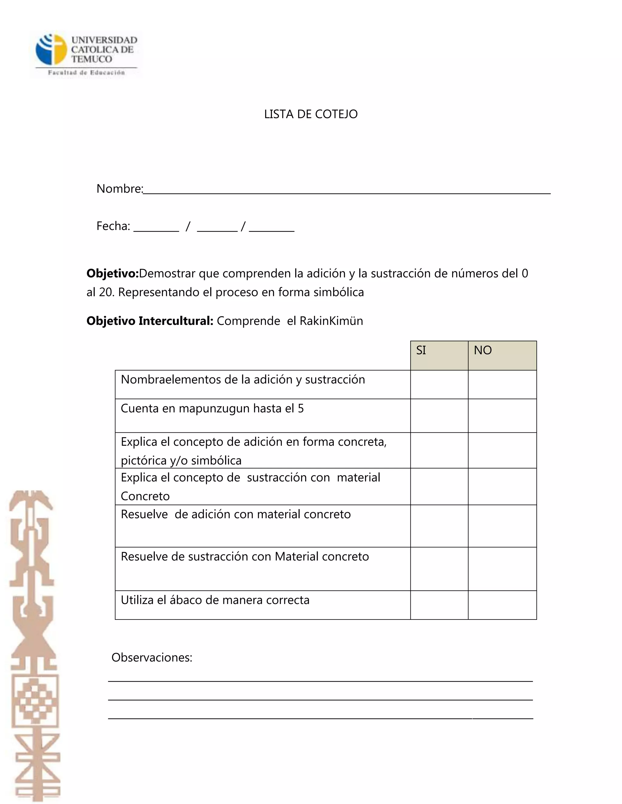 Lista de cotejo | DOCX