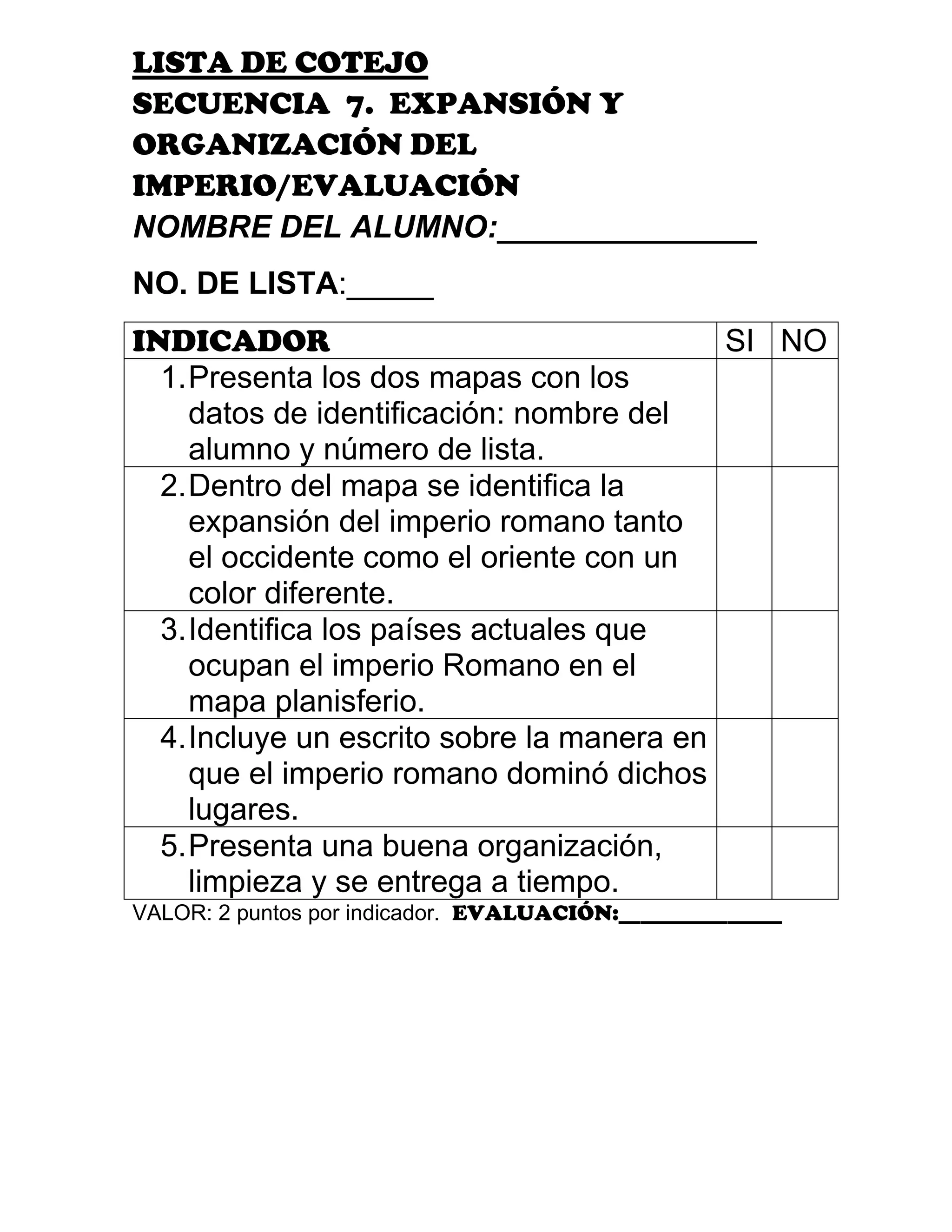 Lista de cotejo ( alumnos) | PDF