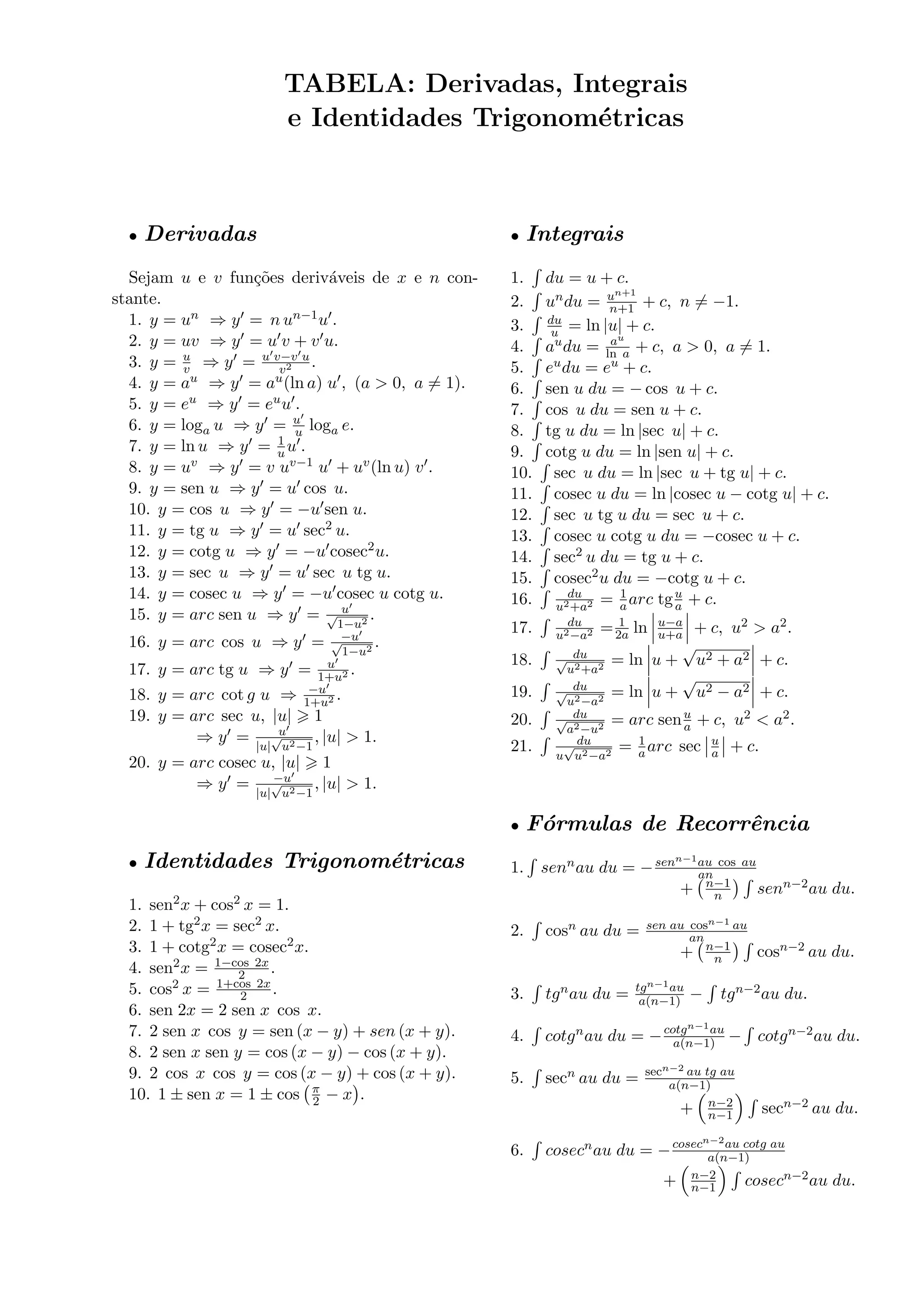 Lista de derivadas matematica | PDF