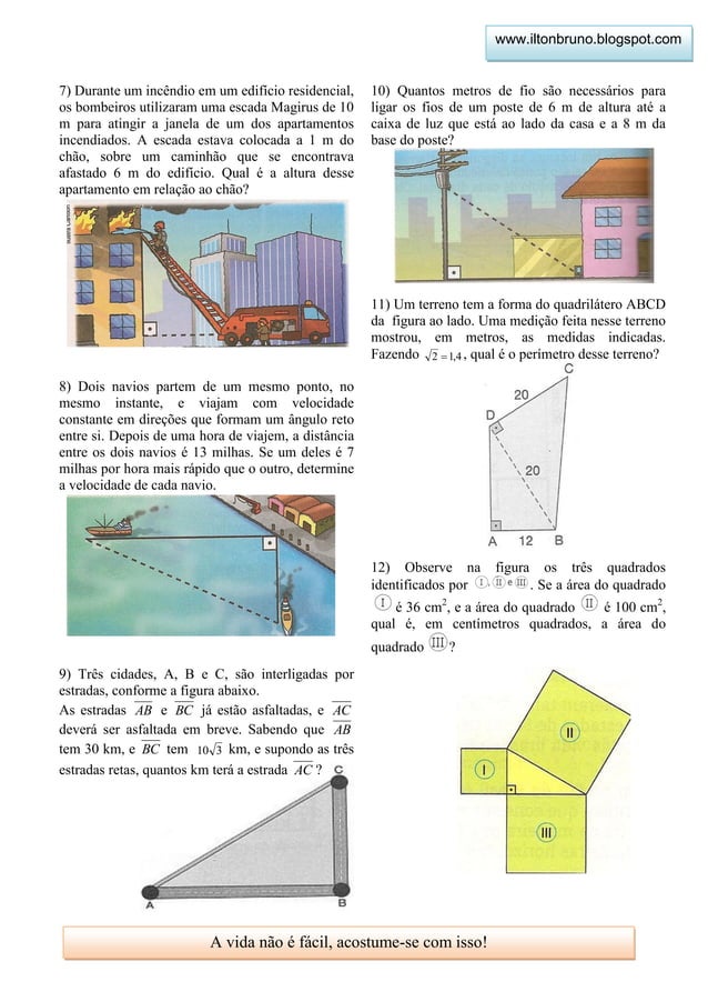 Lista De Exercícios 9º Ano Relações Métricas No Triângulo Retângulo