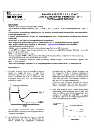 Lista de exercícios - Biologia frente 1 e 2 - 2º bim - profs james e ...