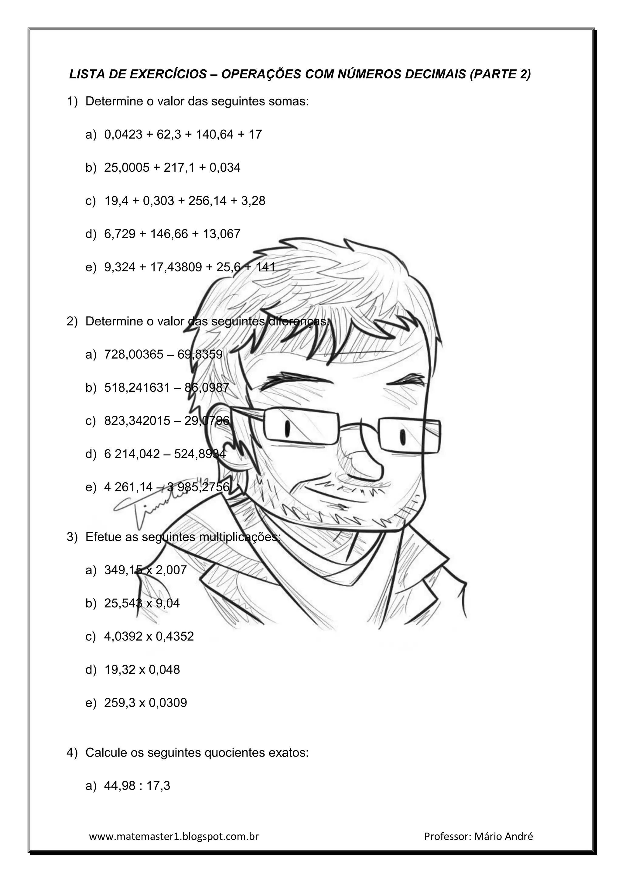 Lista de Exercícios Operações com Números Decimais - Parte 2 | PDF