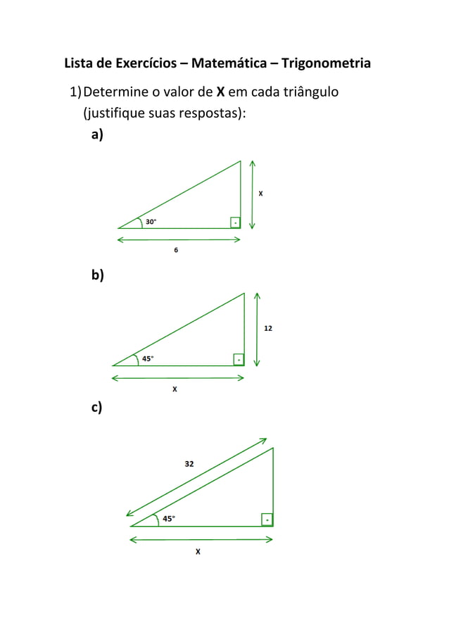 Lista de Exercícios Trigonometria | PDF