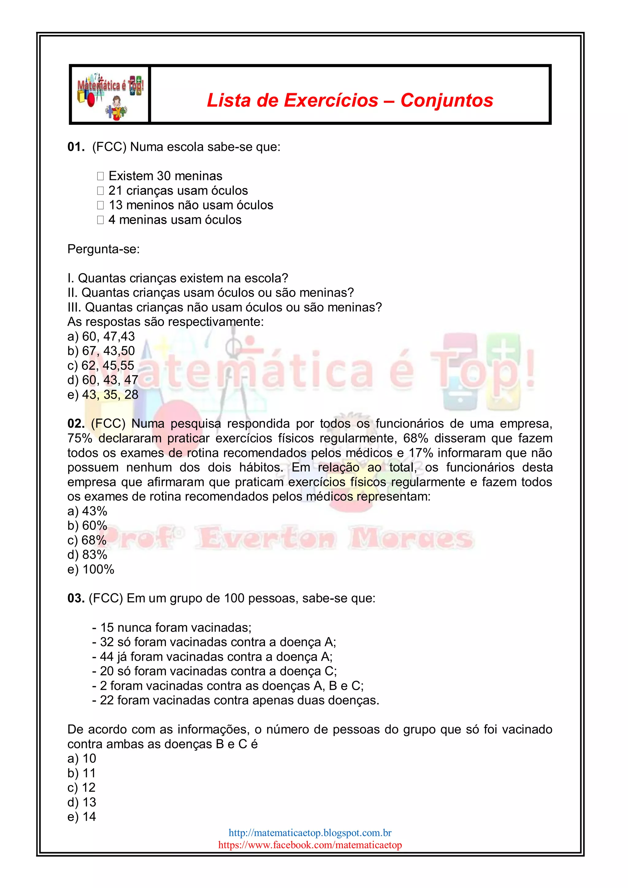 Lista De Exercícios Conjuntos Pdf