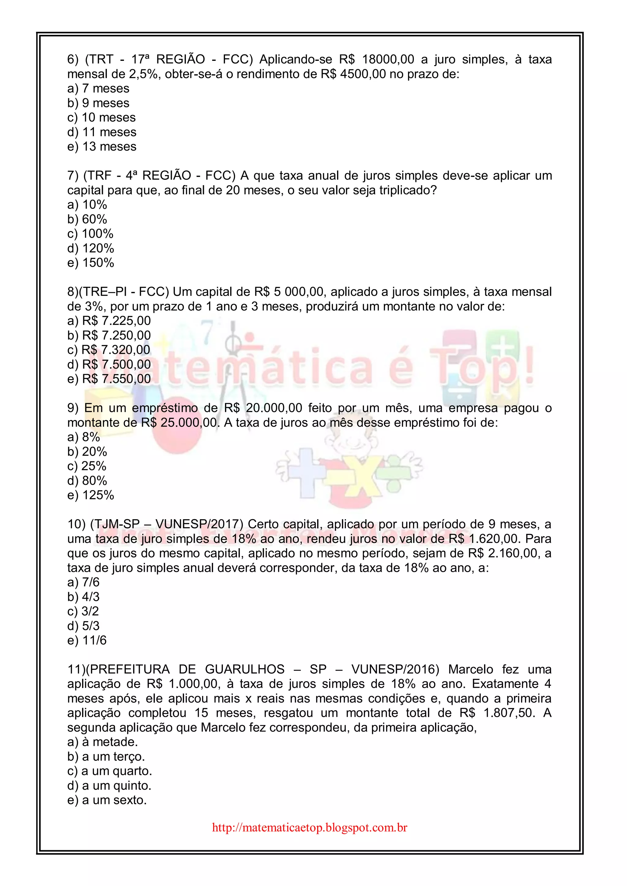 Lista de Exercícios – Juros Simples | PDF