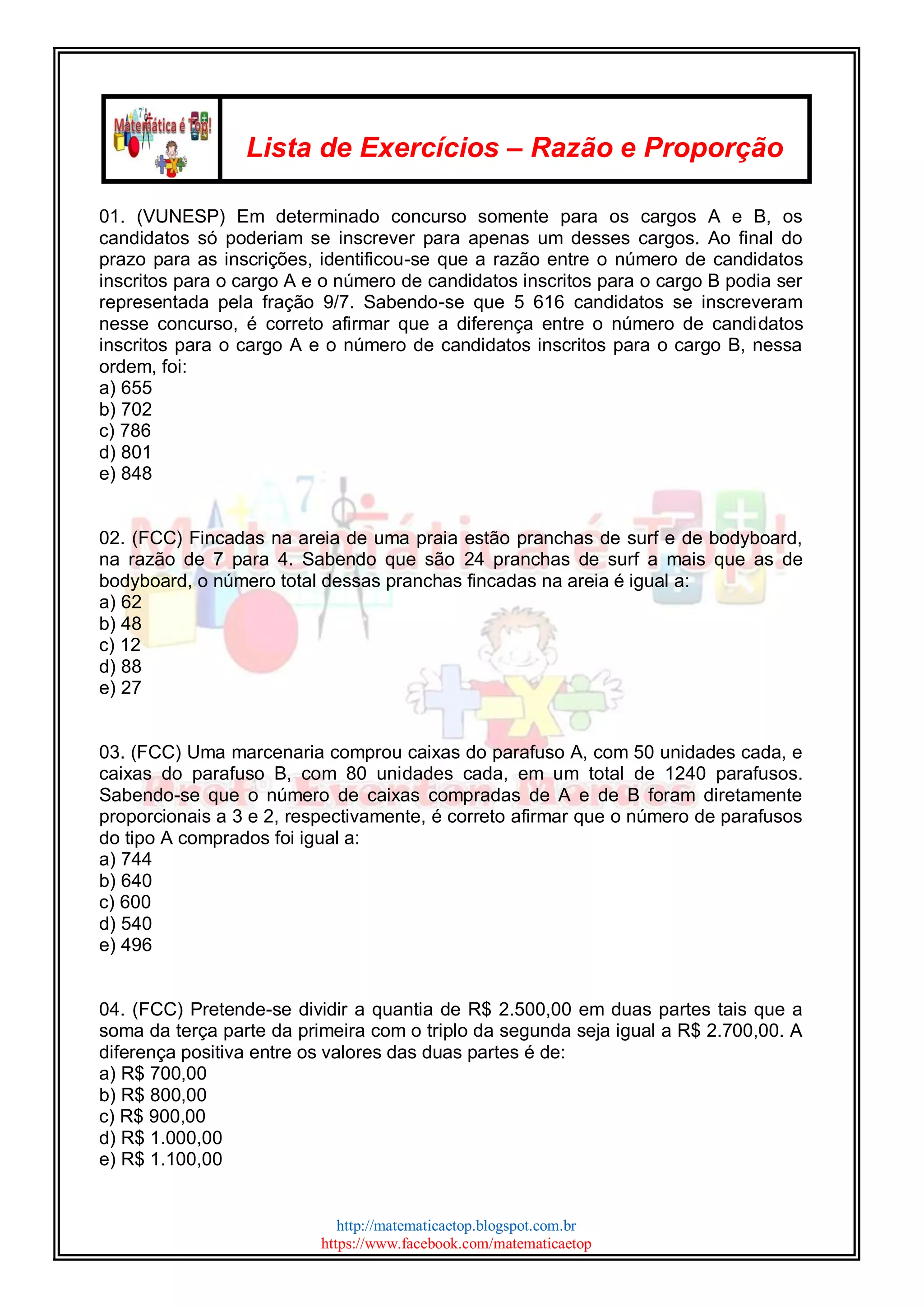 Exercícios De Razão E Proporção Pdf Com Gabarito - FDPLEARN Exercícios De Razão E Proporção Pdf Com Gabarito - FDPLEARN