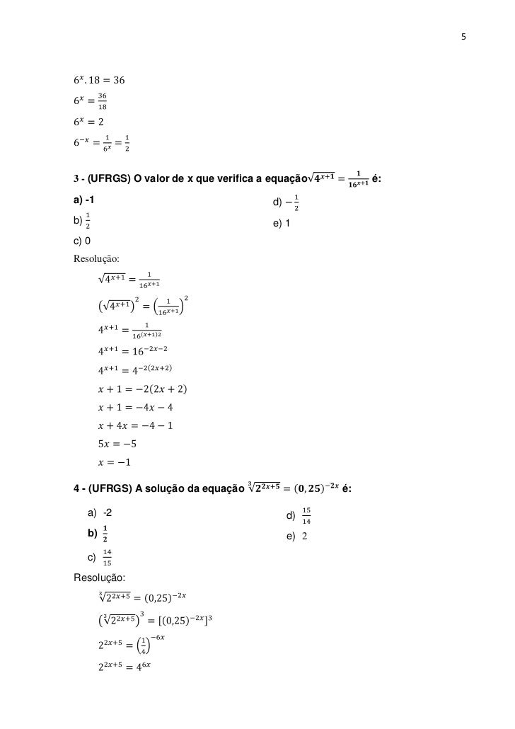 Lista De Exercicio De Funcao Exponencial