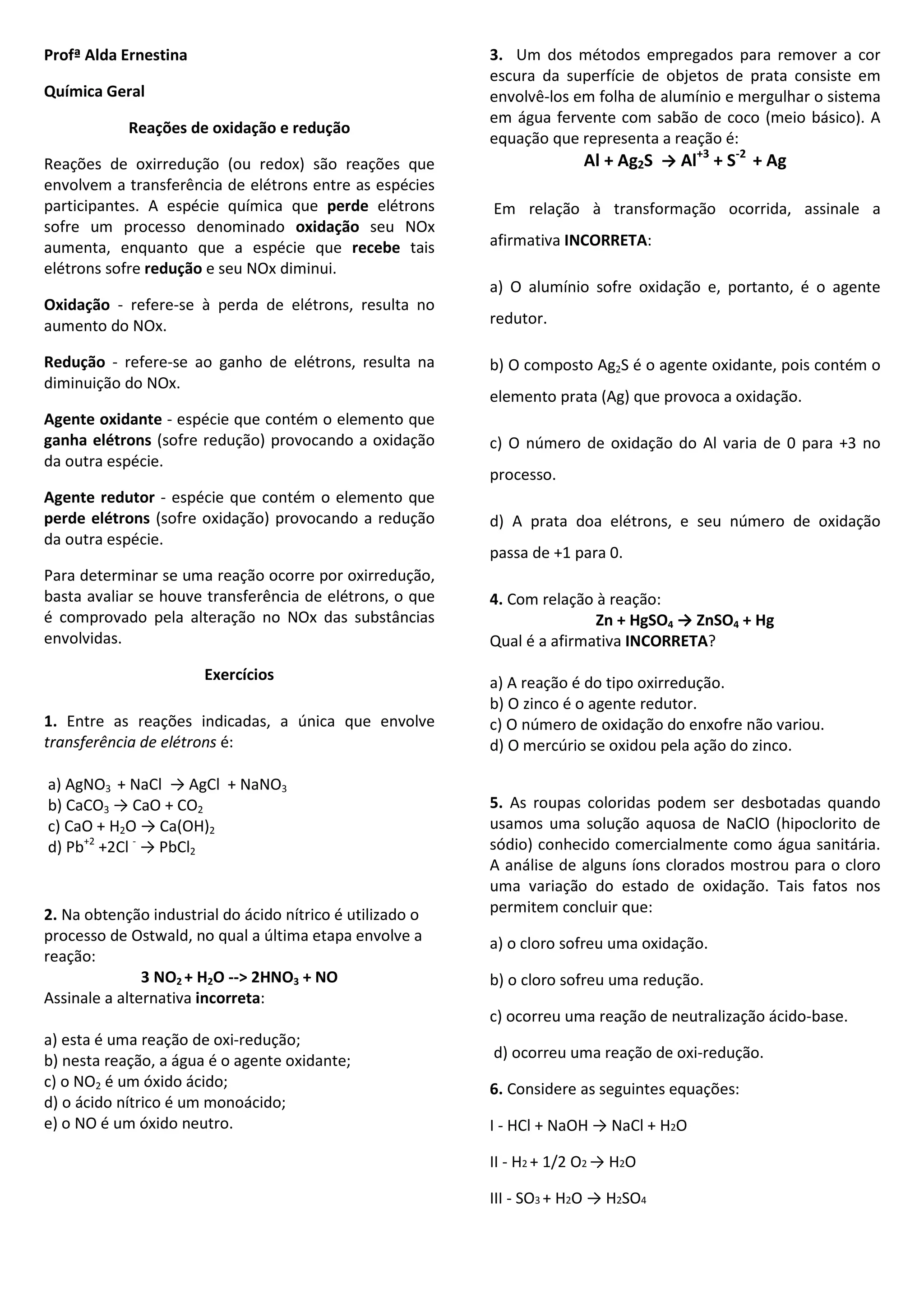 Exercicios De Oxidaçao E Reduçao - FDPLEARN