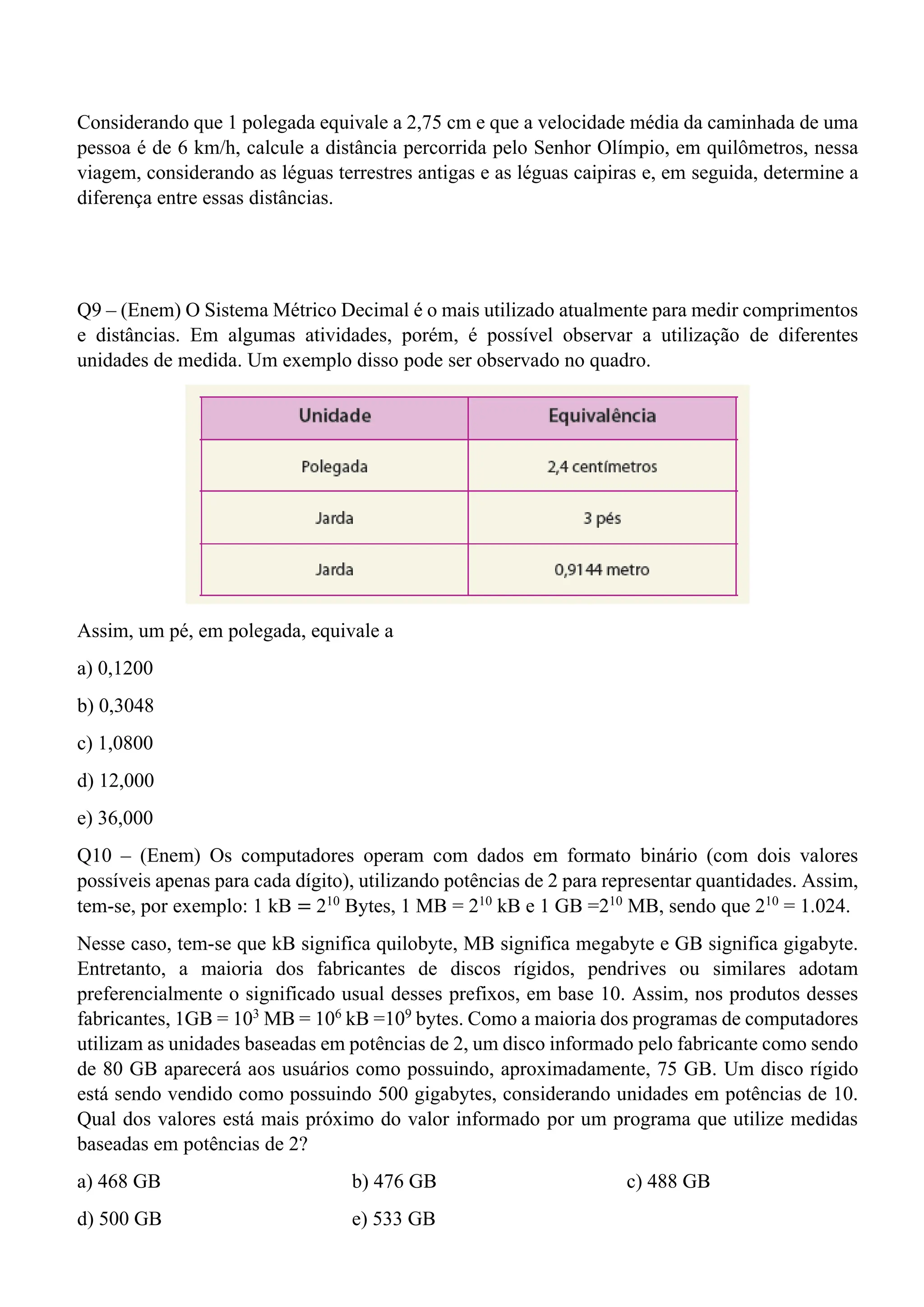 LISTA DE EXERCICIOS envolveto grandezas e medidas e notação cientifica ...
