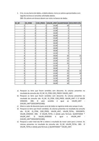Lista de exercicios sql | PDF