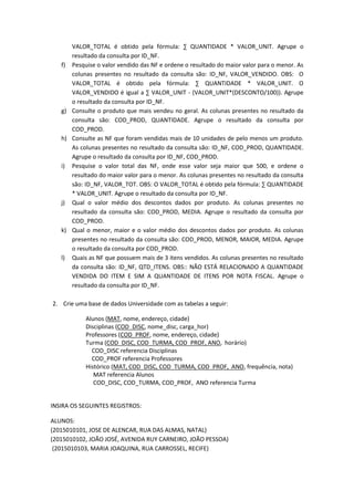 Lista de exercicios sql | PDF