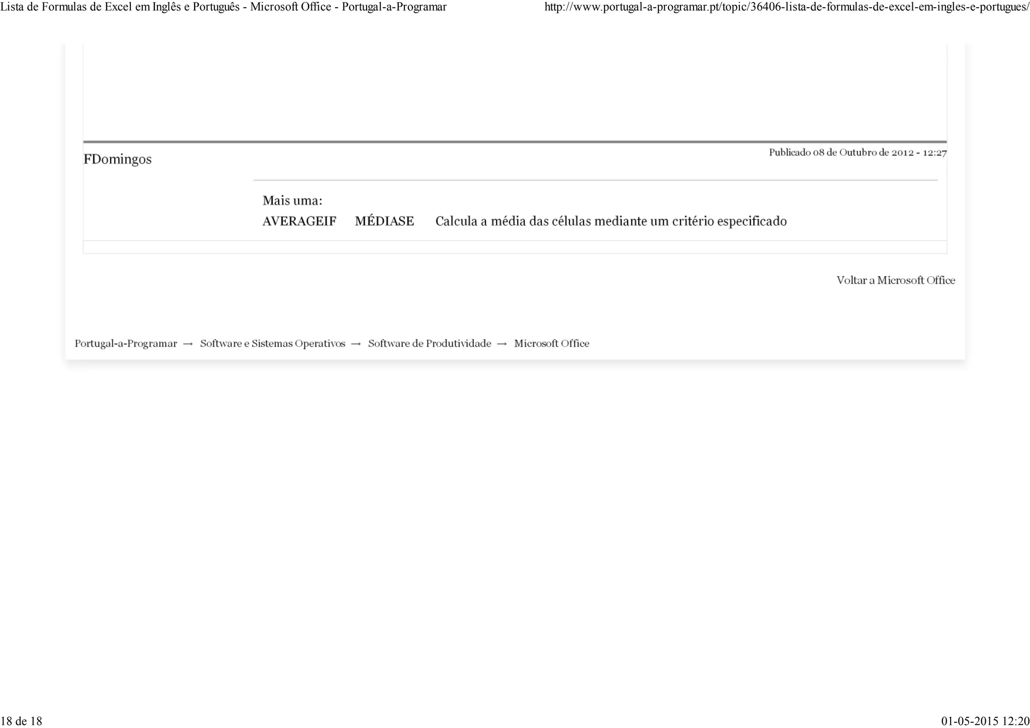 Lista de formulas de excel em inglês e português microsoft office ...