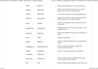 Lista de formulas de excel em inglês e português microsoft office ...