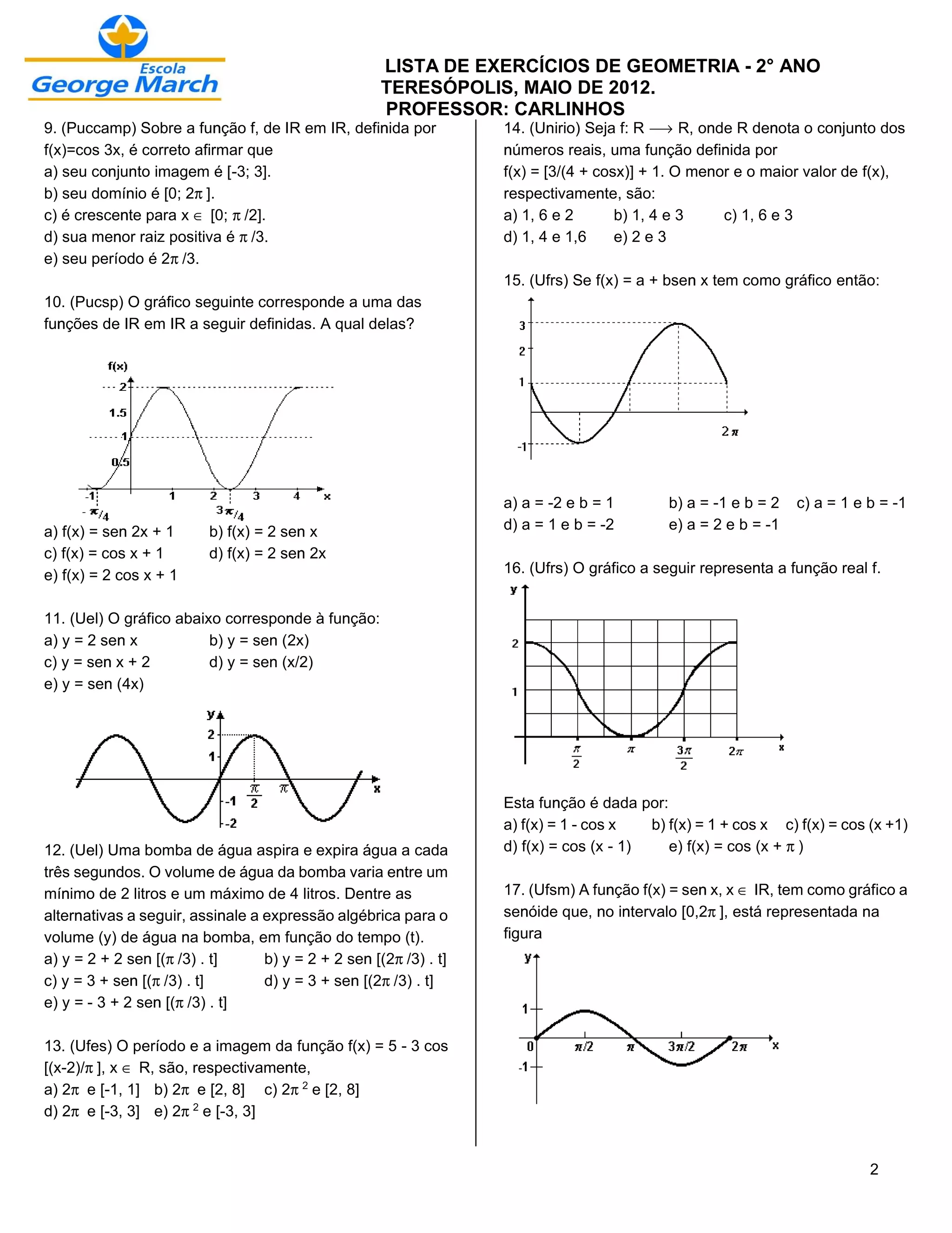 LISTA DE FUNÇÕES TRIGONOMÉTRICAS | PDF