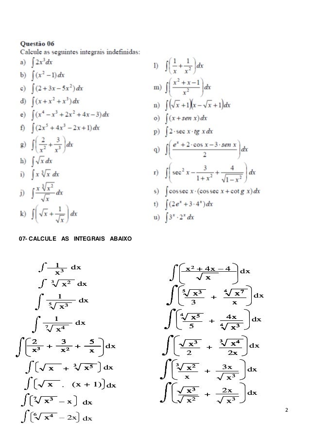 Lista de integrais indefinidas ( 1 )