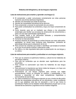 Lista de motivaciones para enseñar y aprender una lengua l2 | DOCX