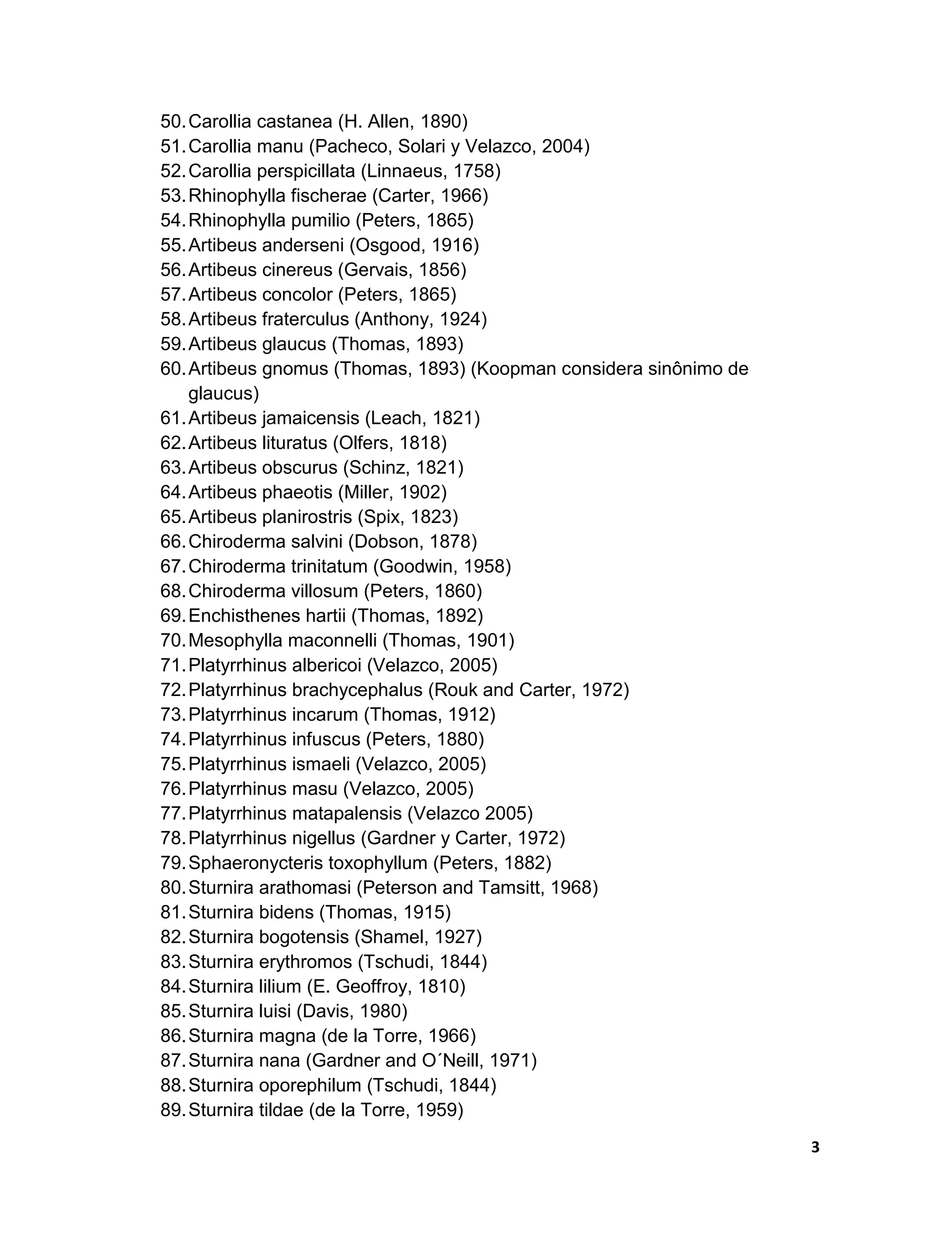 Lista de murcielagos del perú | PDF