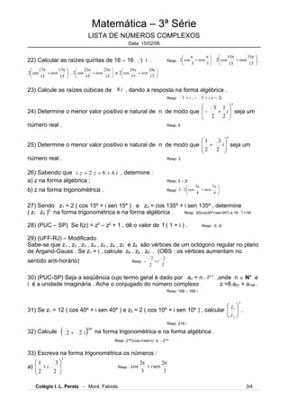Lista de números complexos | PDF