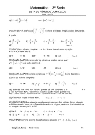 Lista de números complexos | PDF