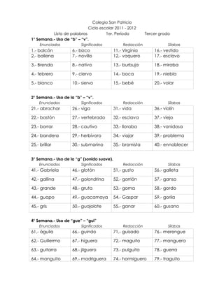 Palabras De Ortografía De 3er Grado