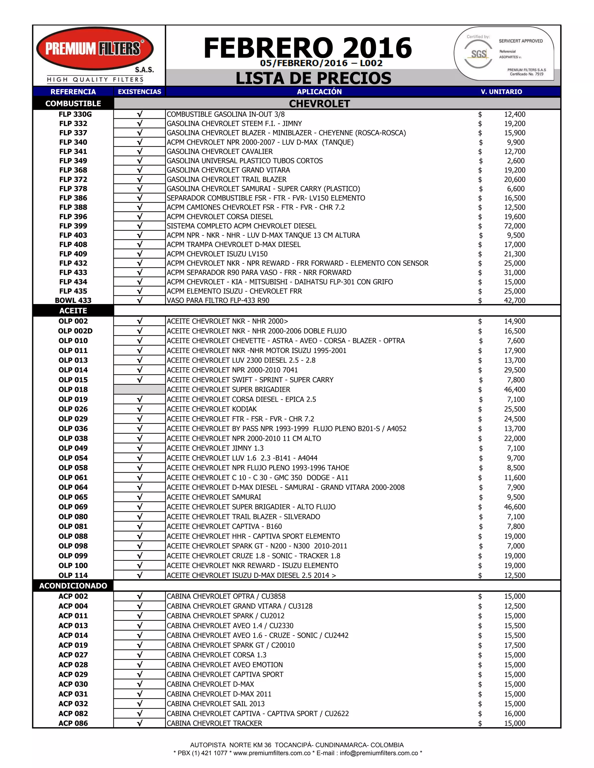 Lista de precios febrero 2016 pdf | PDF