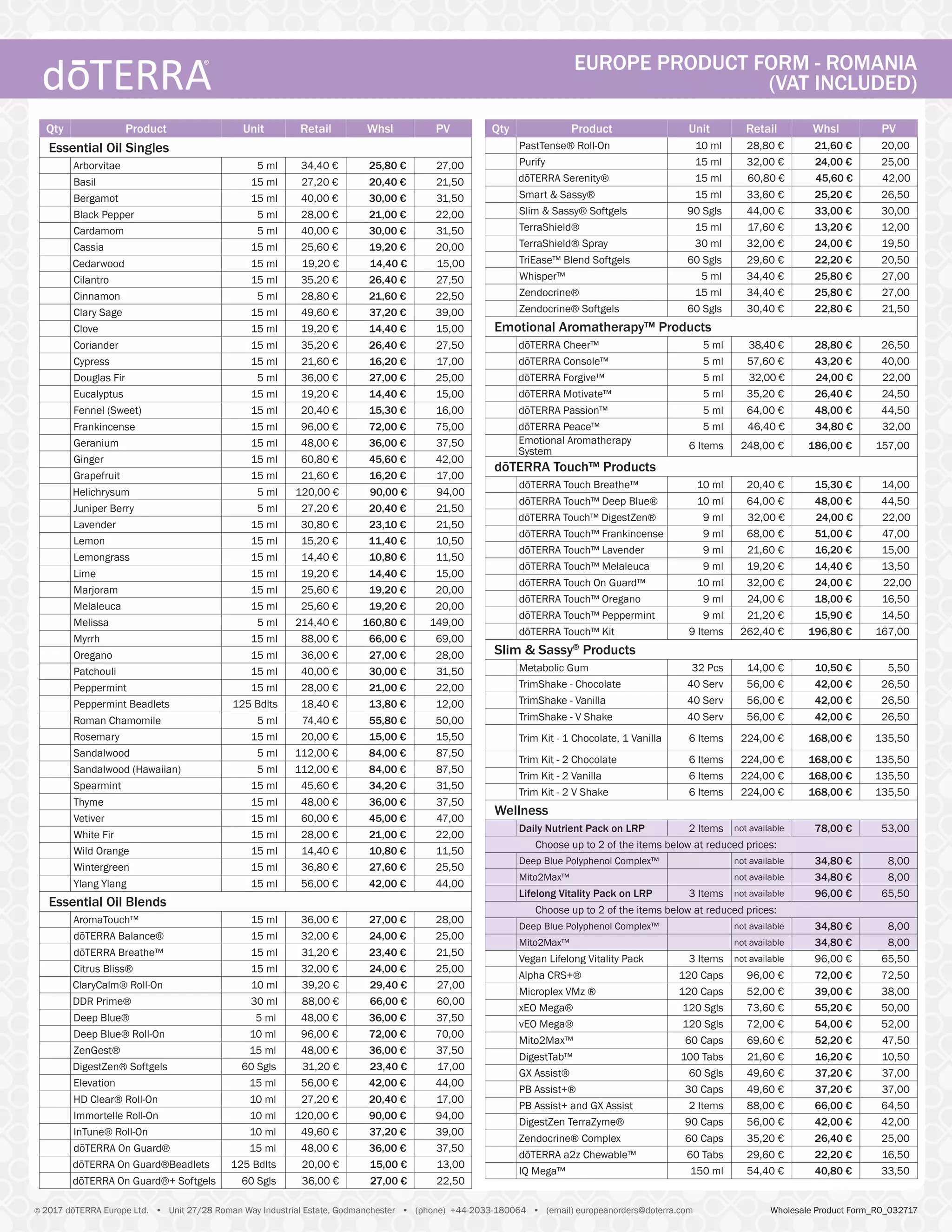 Lista de preturi doTERRA (cu TVA inclus) | PDF