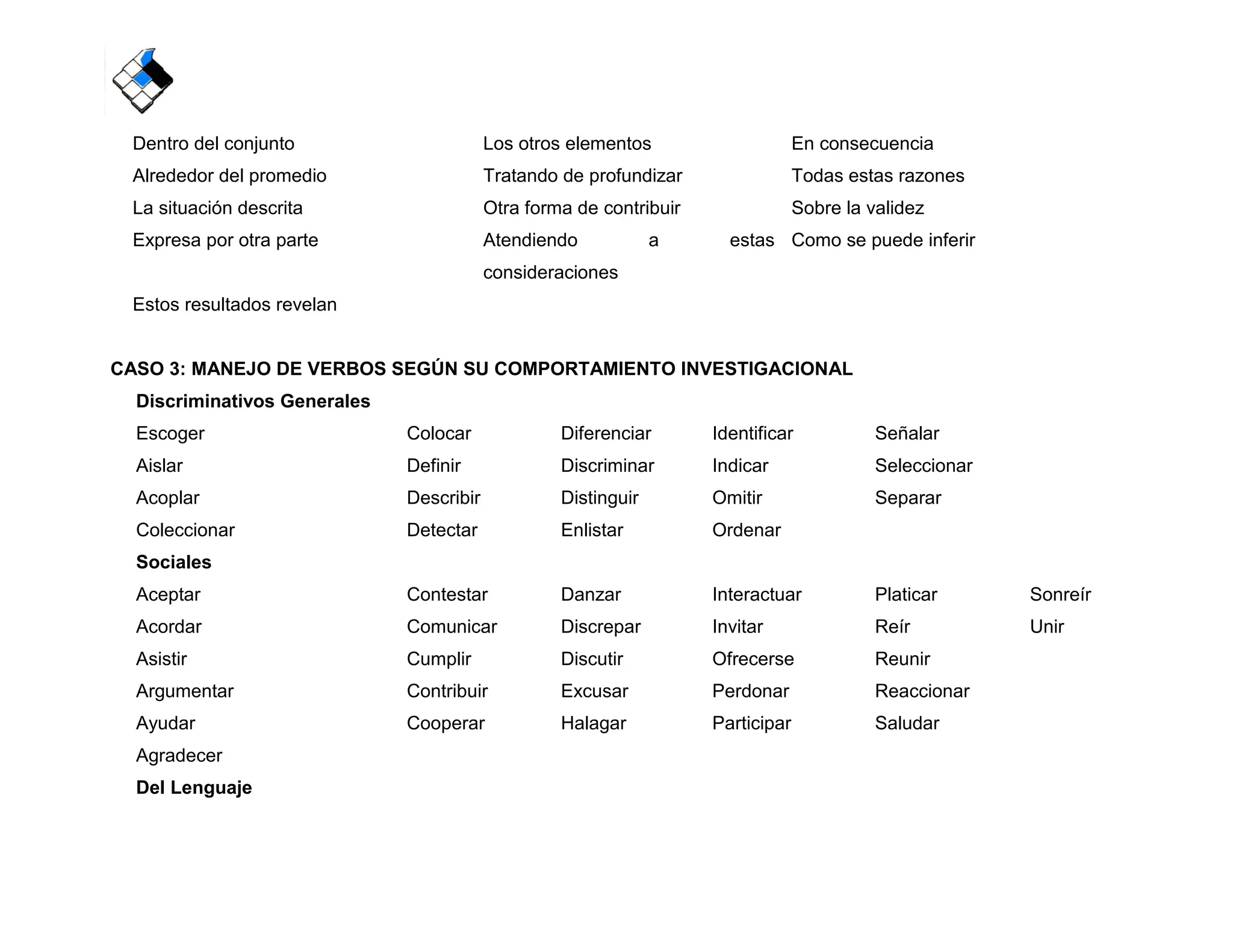 Lista de verbos de que se implementan en la redacción de informes de ...