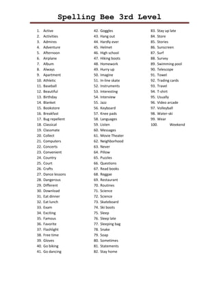 Spelling Bee 3rd Level | PDF