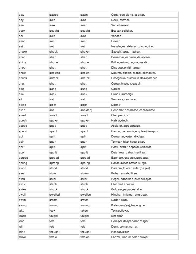 Lista De Verbos Regulares E Irregulares