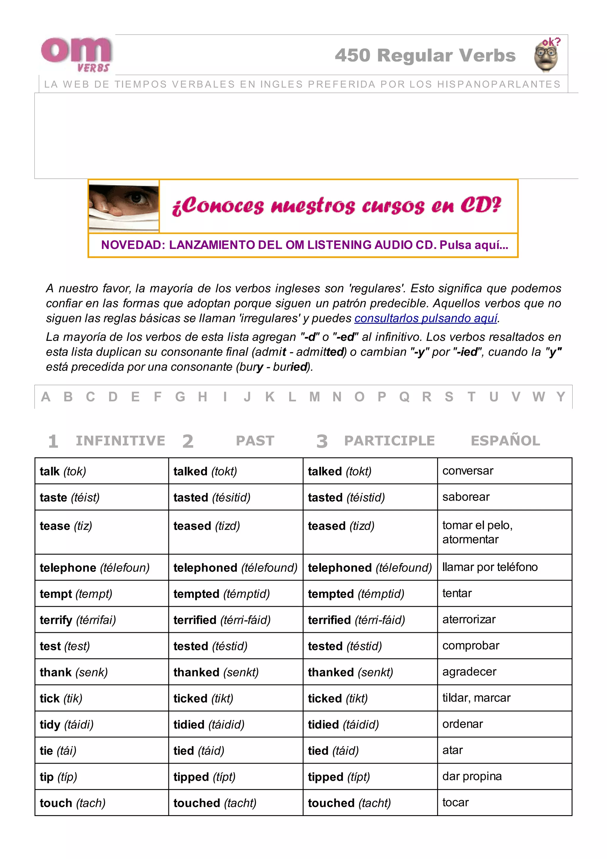 Lista de verbos regulares, regular verb list, pasado de los verbos ...