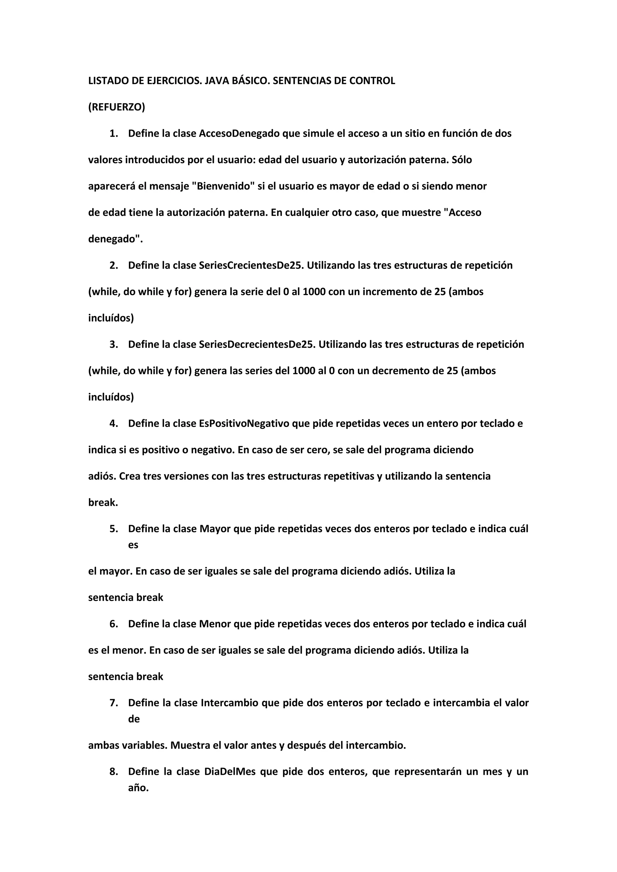 Listado de ejercicios java estructuras control (II) | PDF | Programming ...
