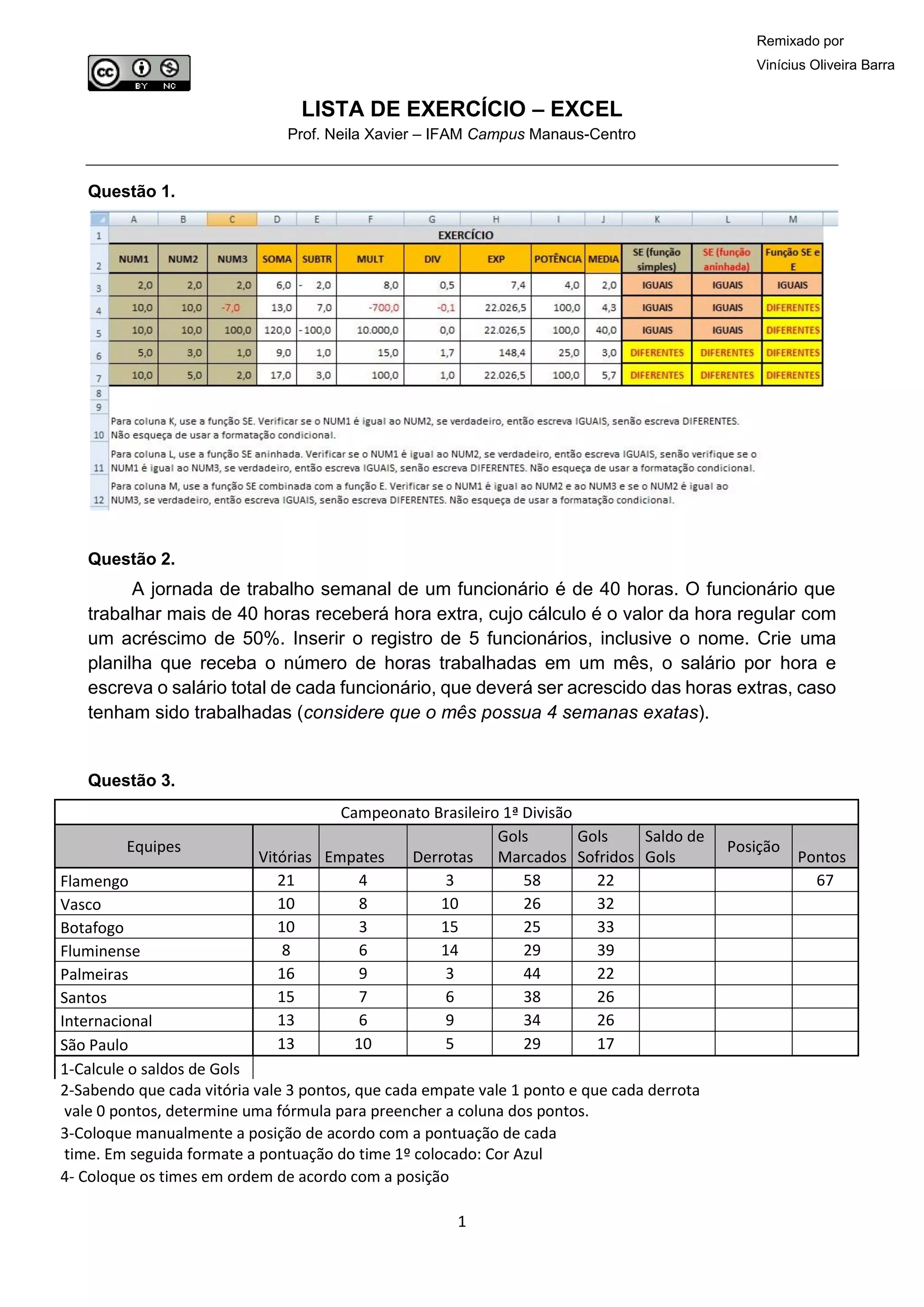 Lista De Exercicios Excel - RETOEDU