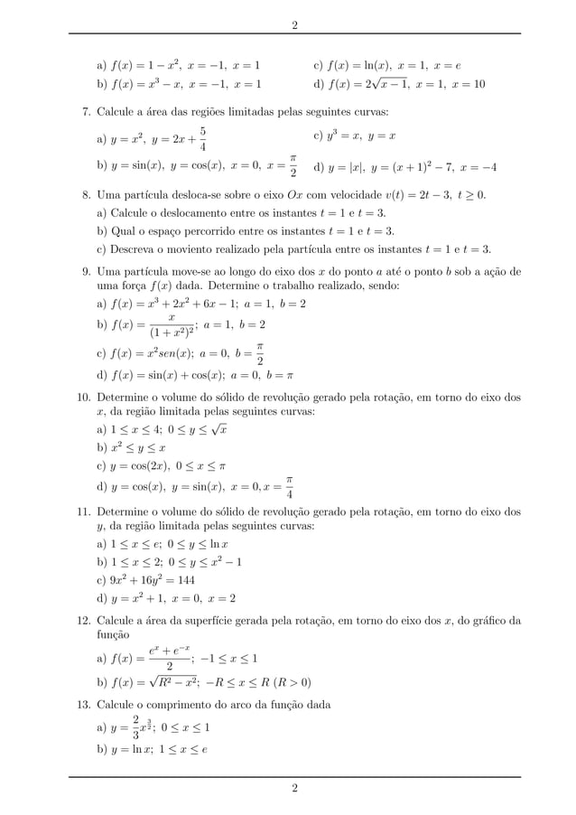 Lista Exercicios 2 Calculo 2 Pdf