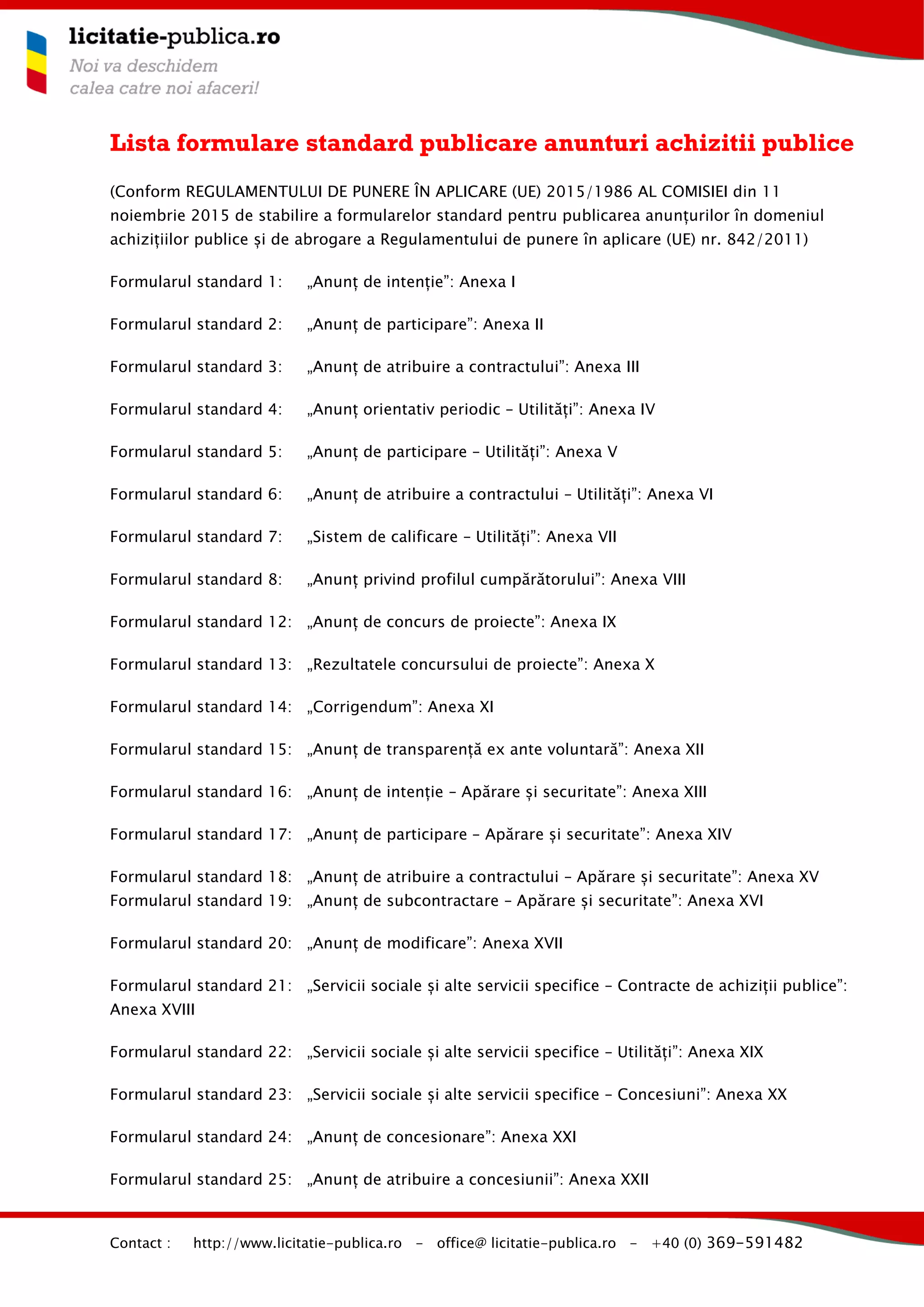 Lista formulare standard achizitii publice 2015 | PDF