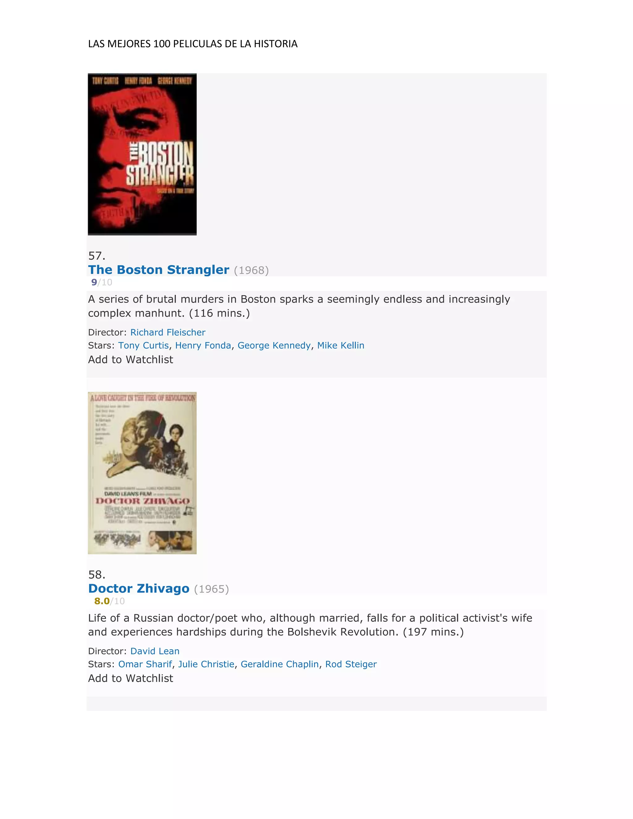 LISTA LAS 100 MEJORES PELICULAS SEGUN MI OPINION | PDF