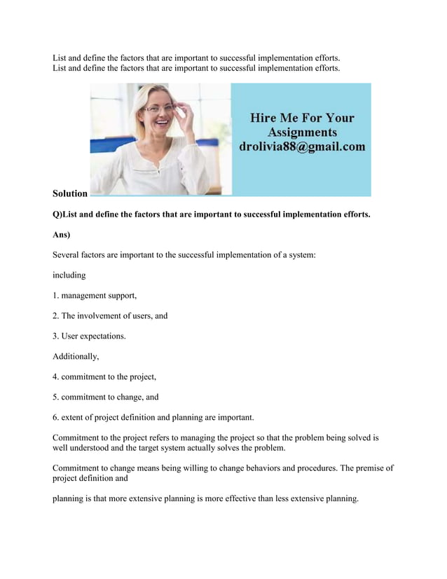 List and define the factors that are important to successful implement.docx