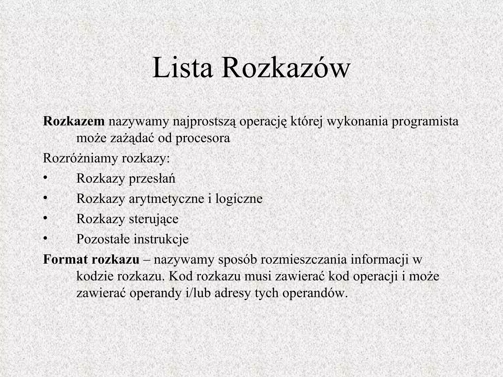 Lista rozkazów, tryby adresowania | PPT