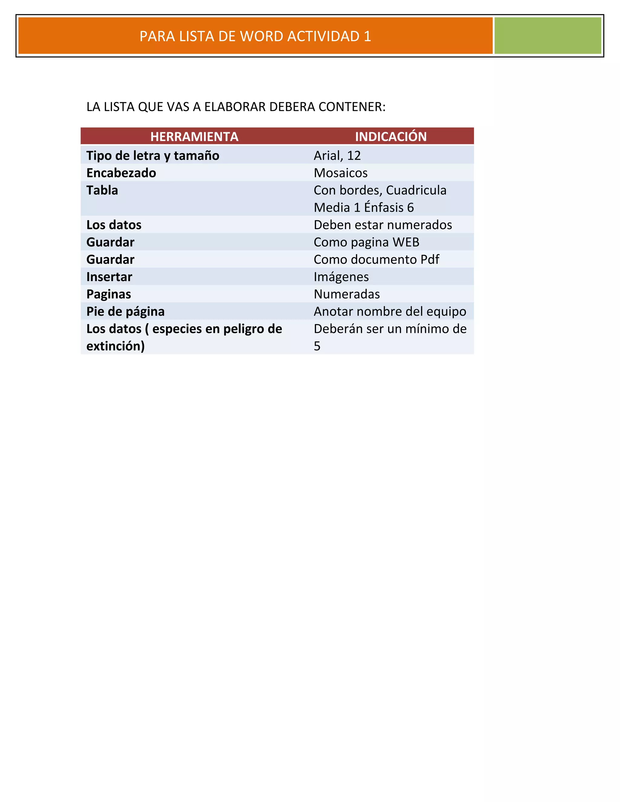 Listas de verificación word | DOC