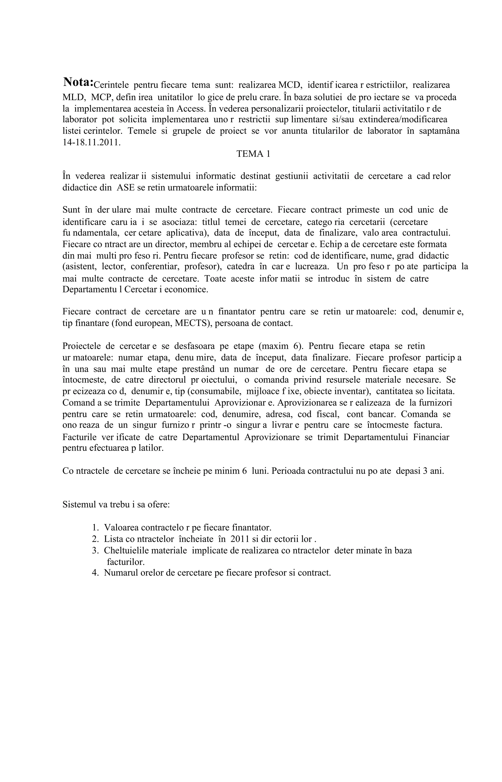 Lista teme proiect | DOC