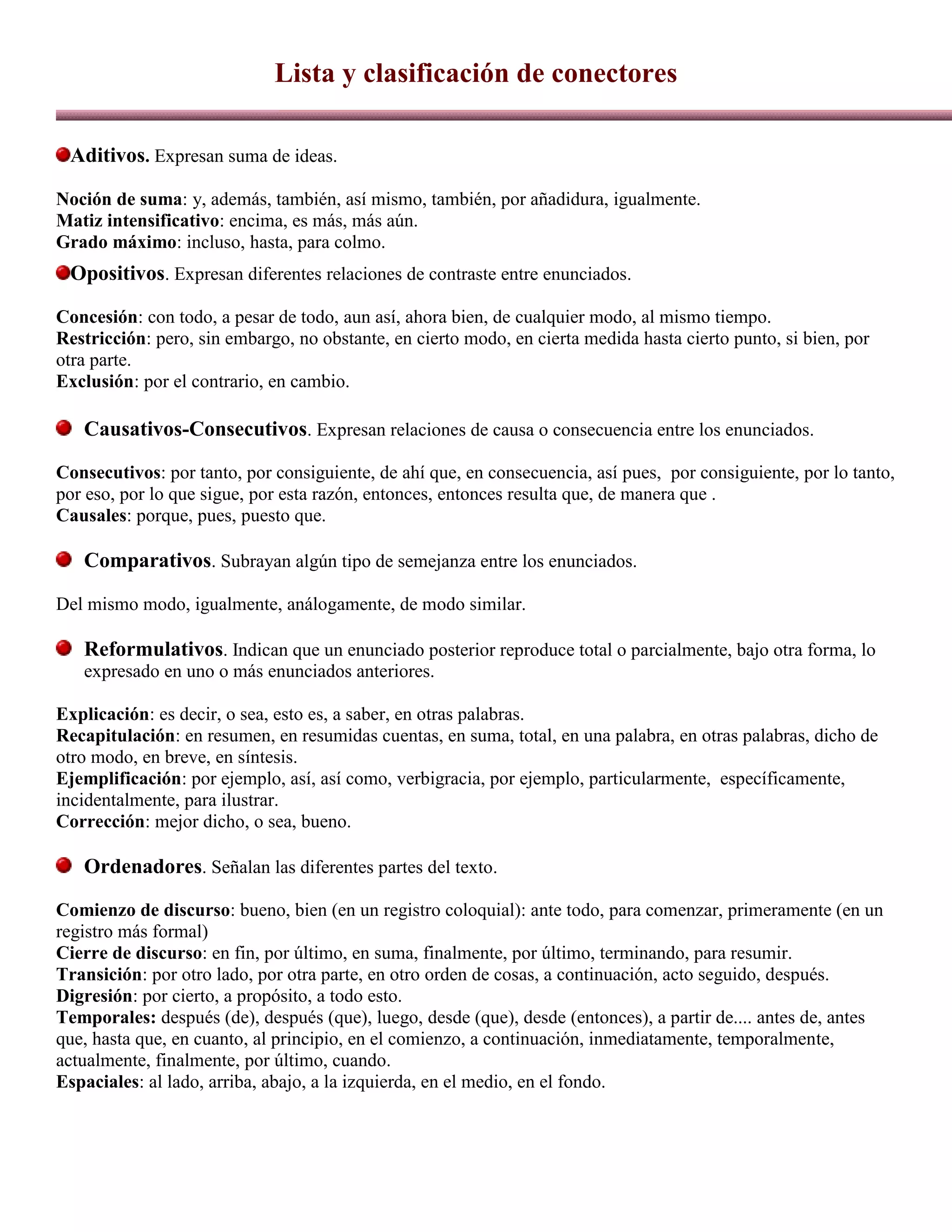 Lista y clasificación de conectores | PDF