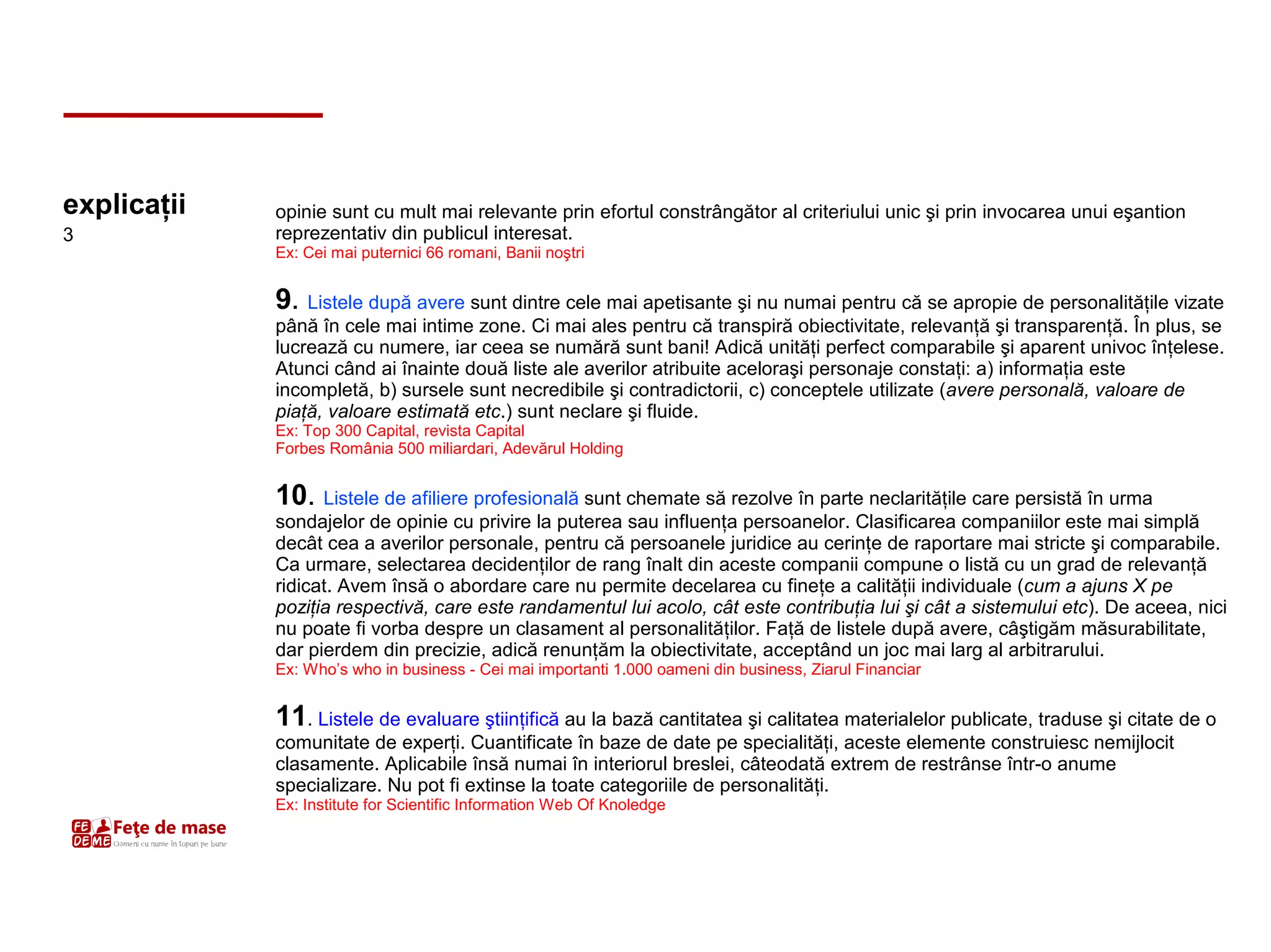 Liste de personalitati - criterii, exemple, explicaţii | PDF