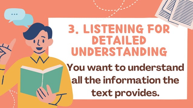Types of listening- Listening for gist, specific information, detailed ...