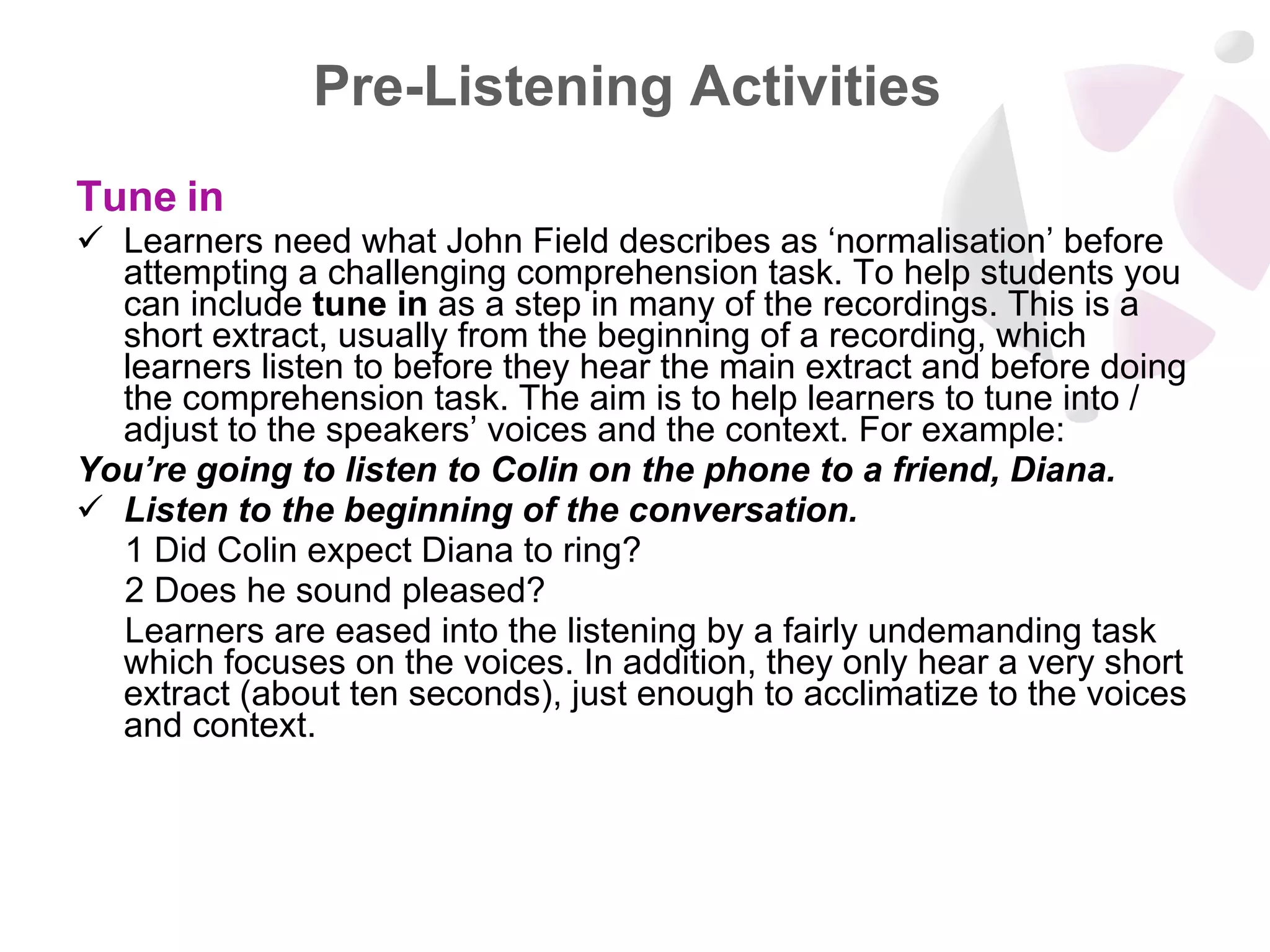 Listening Pre Listening & Post Listening | PPT