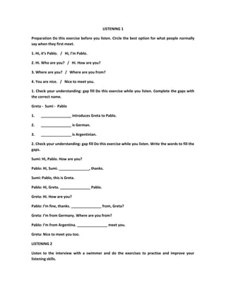 Listening 1 and 2 seventh grade 2018 first term | DOC