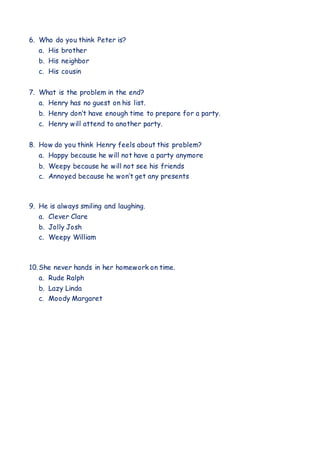 English Listening Activity for Grade 5 | DOCX