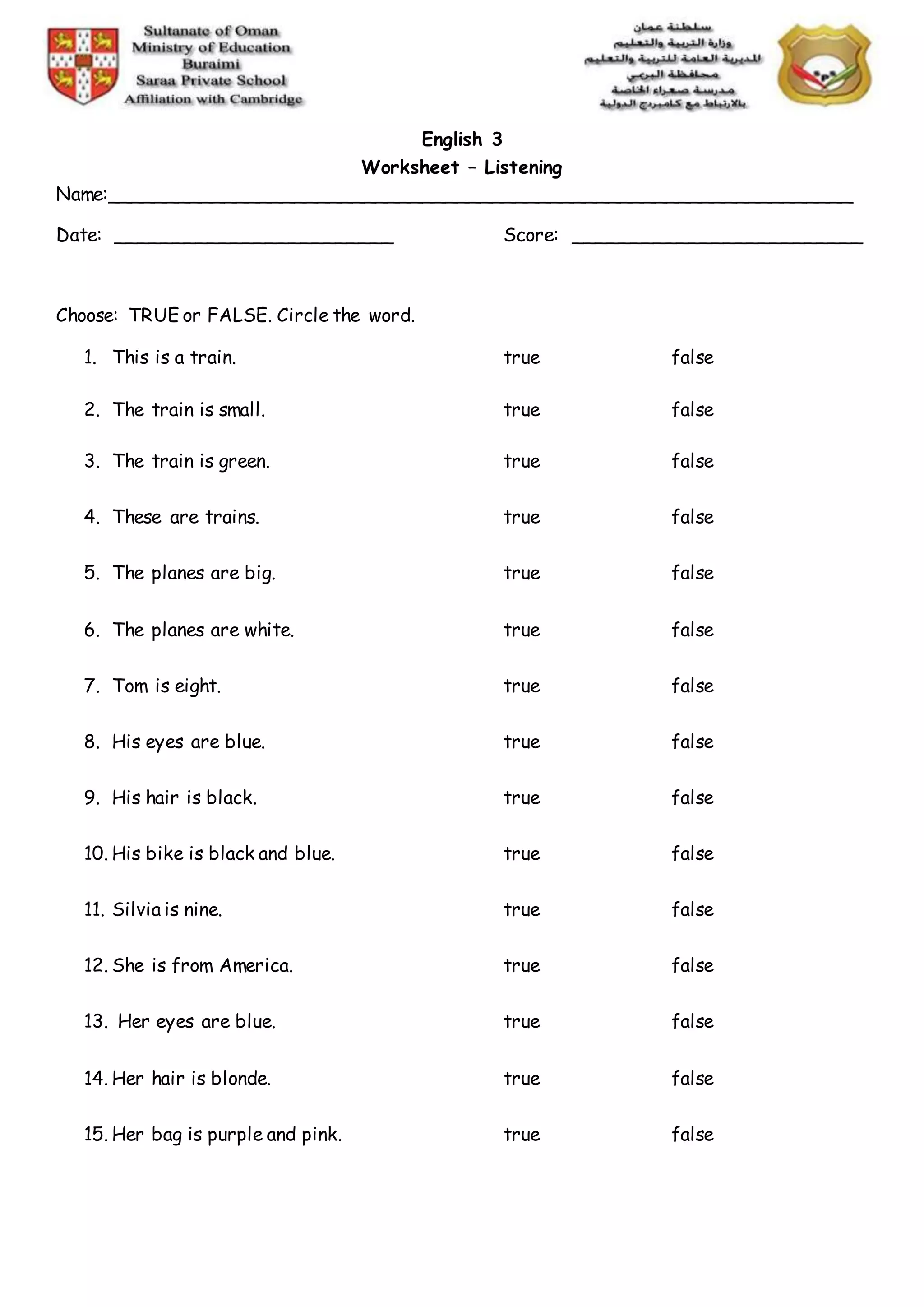 English 3 - Listening worksheet | DOCX