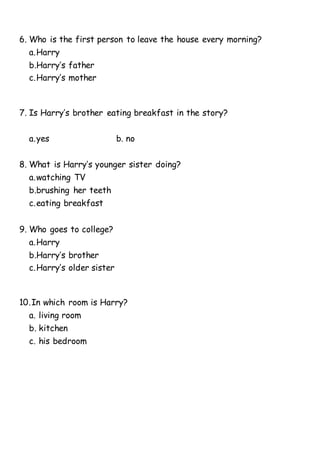 English 3 - Listening worksheet (Harry's house) | PDF