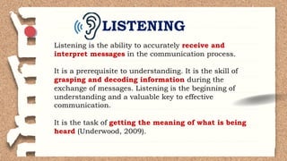 Listening, Types, Stages, Tips, Challenges | PPT